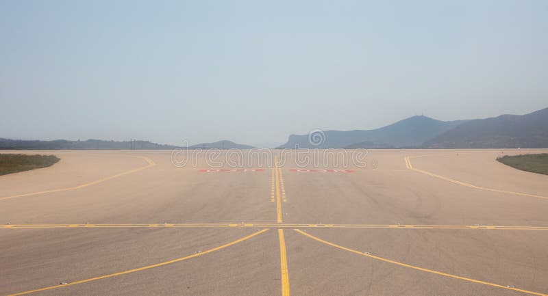 Empty Airport Runway Against Blue Sky, Background. Stock Photo - Image ...