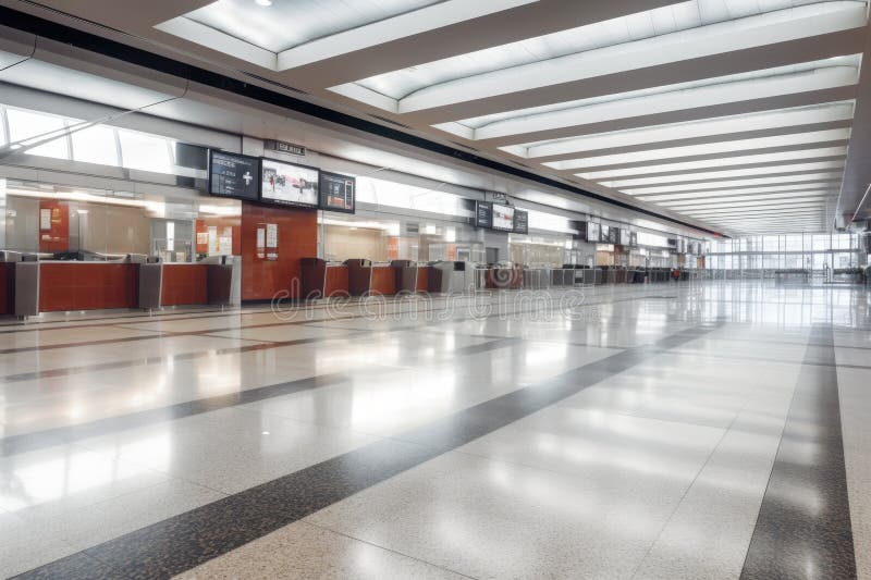 Empty Airport Terminal with Blurred Motion of Passing People, Vehicles ...