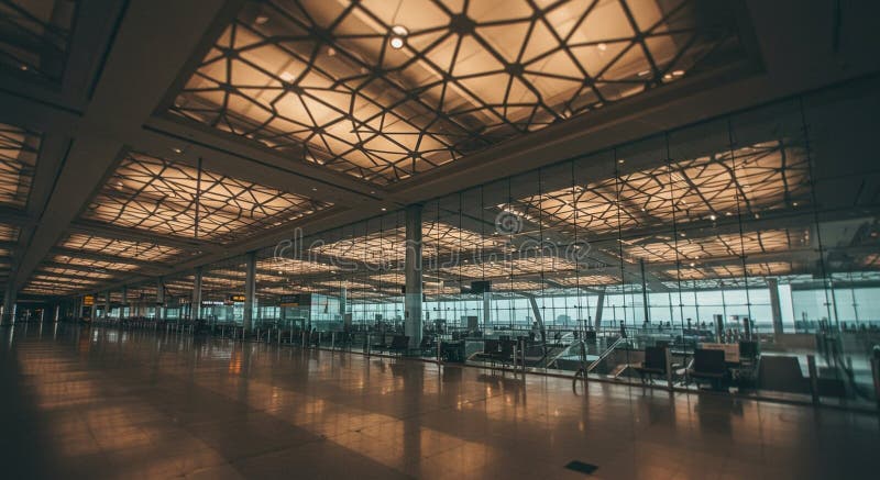 Empty Airport Terminal Interior with Modern Ceiling and Glass Walls ...
