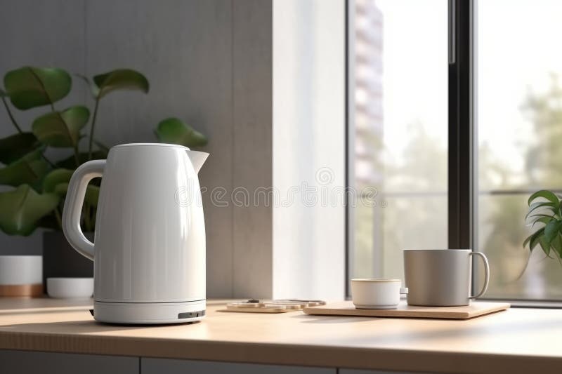 Empty Airy Kitchen Interior and Modern Electric Kettle. Generative AI ...