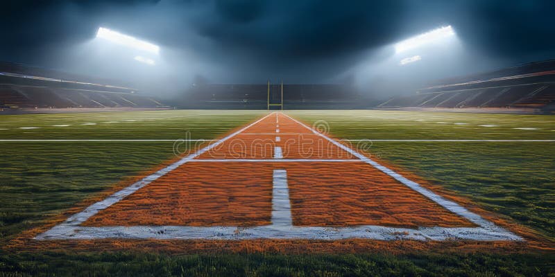 Empty American Football Stadium Under Dramatic Sky, Illuminated for ...