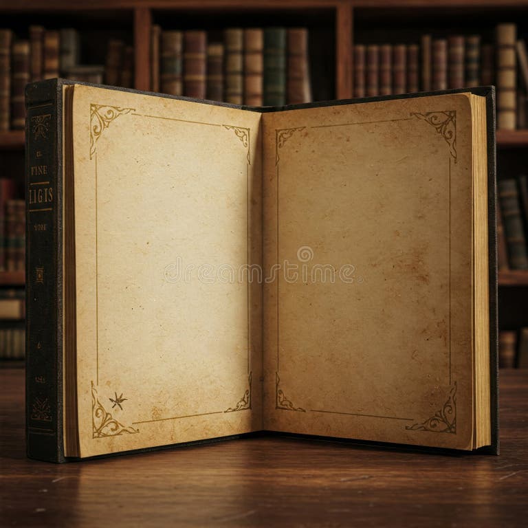 An Empty Antique Book is Opened in the Middle of the Library. Stock ...