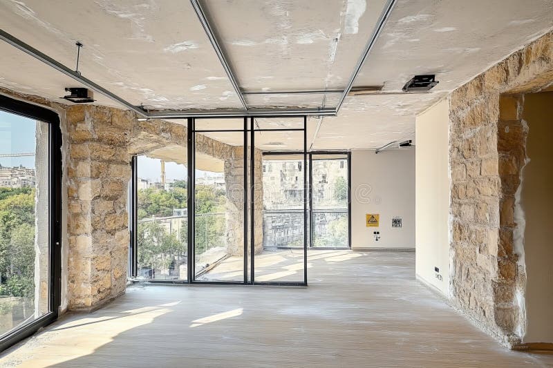 Empty Apartment. Modern Renovation Process with Plasterboard ...