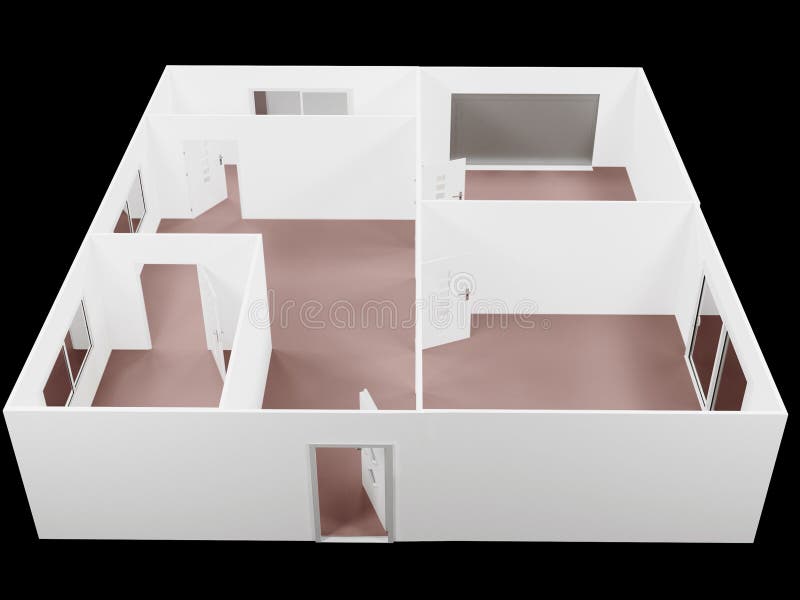 3d Interior Rendering Plan View Of Empty Home Apartment Stock ...