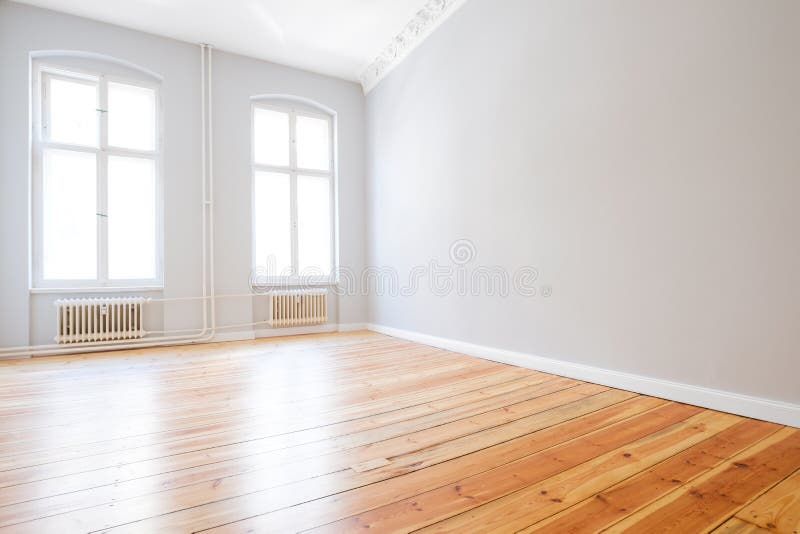 Empty Apartment Room with Wooden Floor in New Flat Stock Image - Image ...
