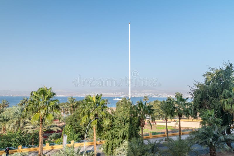 Empty Aqaba Flagpole in the Morning in Aqaba, Jordan Stock Image ...
