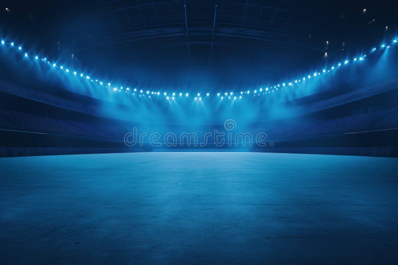 Empty Arena with Blue Lighting and Fog Effects, Spacious and Modern ...