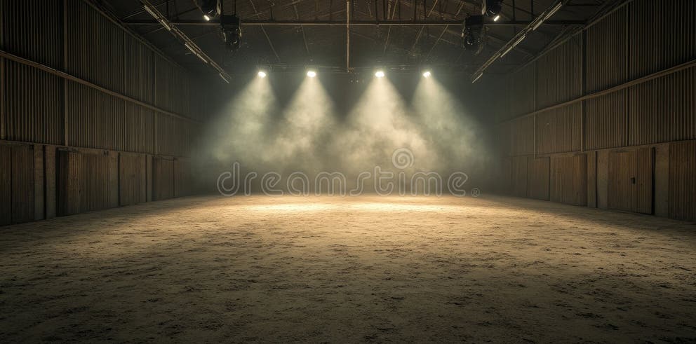 An Empty Arena with a High Ceiling and Rows of Seats is Illuminated for ...