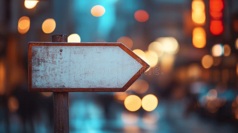 Empty Arrow Sign in a Blurry Night City Scene Stock Image - Image of ...