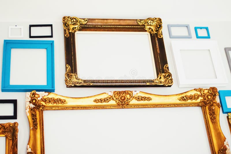 Empty Art Frames on Gallery Wall, Decor and Design Stock Image - Image ...