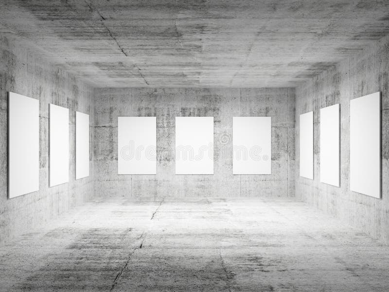 Empty Art Gallery Concrete Hall 3d Interior Stock Illustration ...