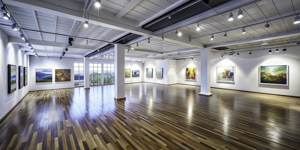 Empty Art Gallery Space Aerial Perspective for Exhibition Mockups and ...
