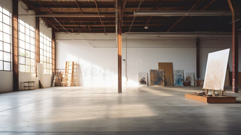 Empty Art Studio, Minimalistic Area Lights Coming through Window, Dark ...