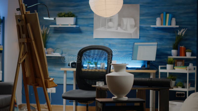 Empty Art Studio Room Filled with Drawings and White Vase Stock Image ...