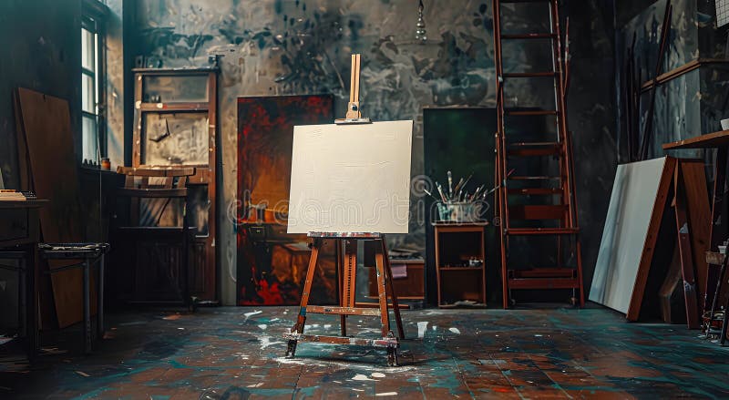 Empty Artist Easel in a Moody Studio Setting Stock Photo - Image of ...