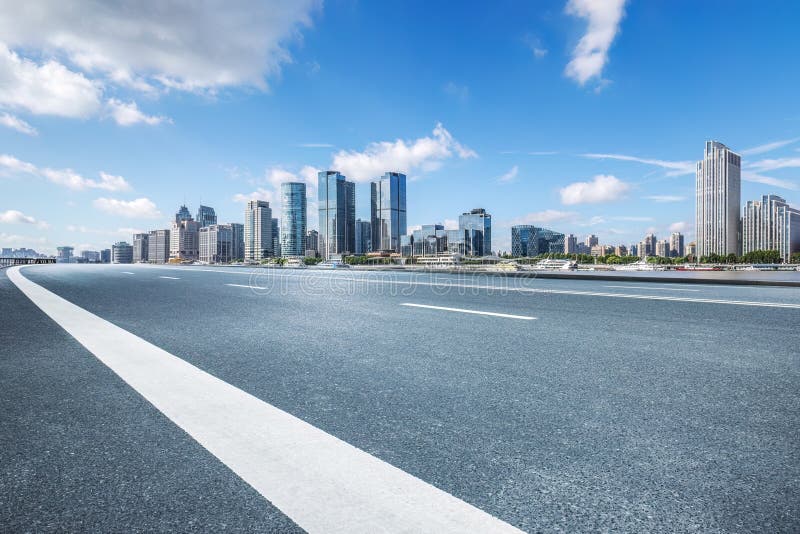 Empty Asphalt and City Buildings Skyline Editorial Stock Image - Image ...