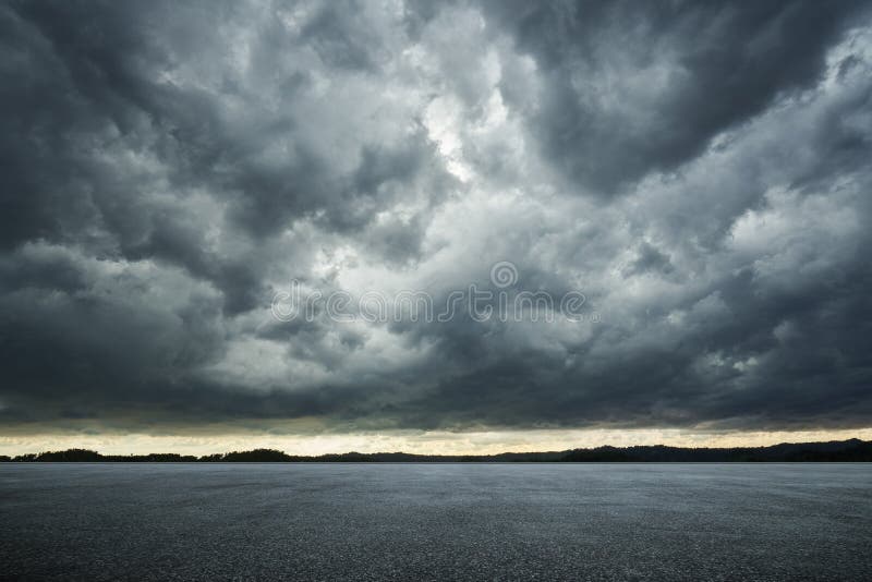 Empty Asphalt Ground Floor with Dramatic Windstorm Clouds Sky Stock ...
