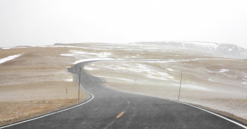 Empty Asphalt Mountain Road during Blizzard, Colorado, USA Stock Photo ...