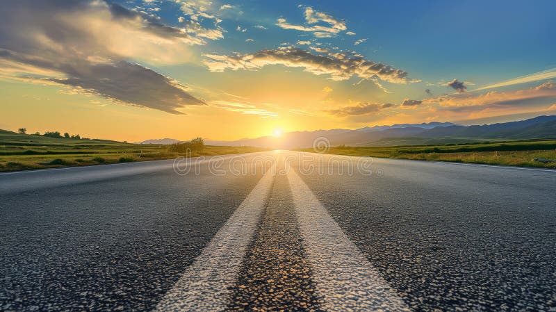Empty Asphalt Road and Beautiful Sky at Sunset Stock Photo - Image of ...