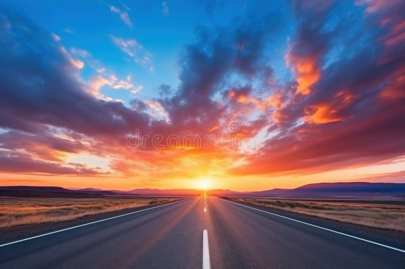 Empty Asphalt Road and Beautiful Sky at Sunset Stock Image - Image of ...
