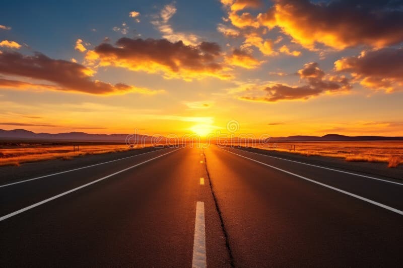 Empty Asphalt Road and Beautiful Sky at Sunset Stock Image - Image of ...
