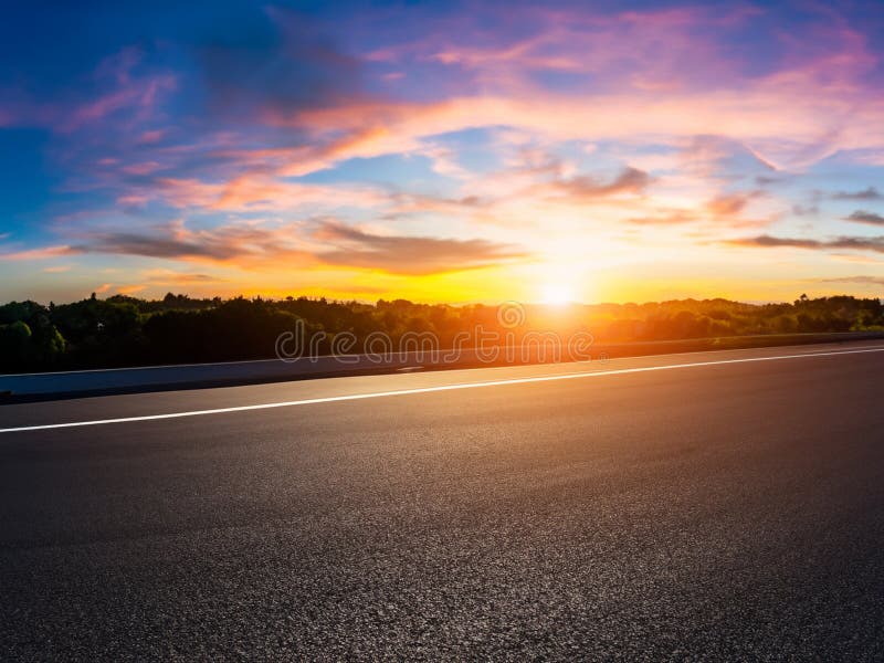 Empty Asphalt Road and Beautiful Sky at Sunset, Panoramic View Stock ...