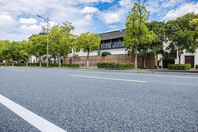 Empty Asphalt Road and Cityscape Stock Photo - Image of street, line ...