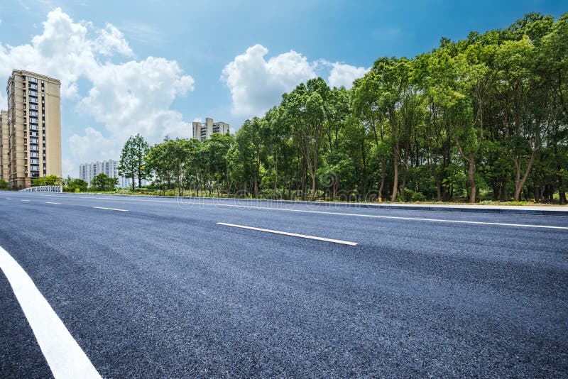 Empty Asphalt Road and Cityscape Stock Photo - Image of skyline ...