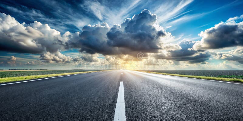 Empty Asphalt Road in the Cloudy Sky Concept of Speed and Travel AI ...