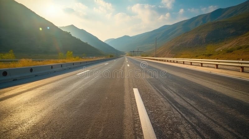 Empty Asphalt Road in the Countryside, Highway in Early Morning, AI ...