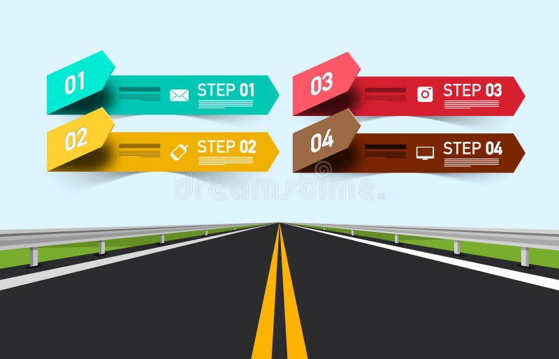 Empty Asphalt Road with Four Steps Infographic Design Stock Vector ...