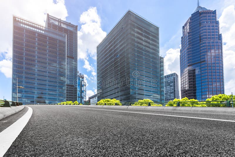 Empty Asphalt Road through Modern City Stock Photo - Image of landscape ...