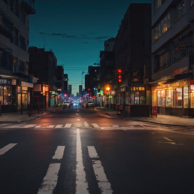Empty Asphalt Road and Modern Skyline at Night Made with Generative AI ...