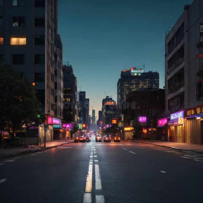 Empty Asphalt Road and Modern Skyline at Night Made with Generative AI ...