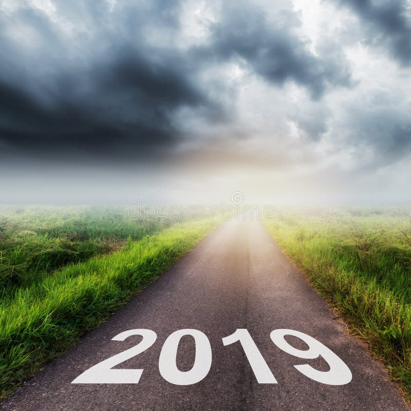 Empty Asphalt Road and New Year 2019 Concept. Driving on an Empty Road ...
