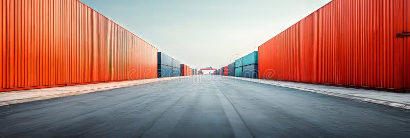 Empty Asphalt Road between Rows of Cargo Containers at the Port ...
