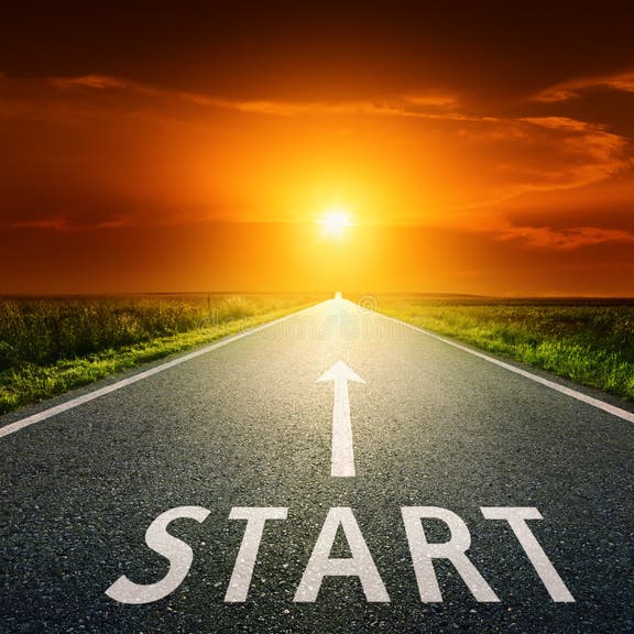 Empty Asphalt Road and Sign Start Stock Photo - Image of business, road ...