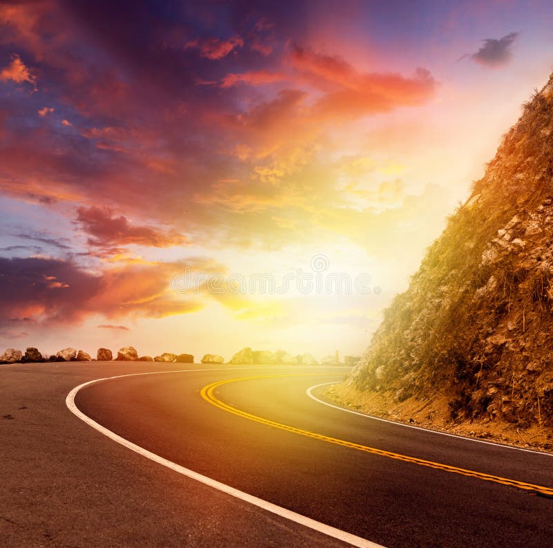 Empty Asphalt Road at Sunset Stock Image - Image of dramatic, nature ...