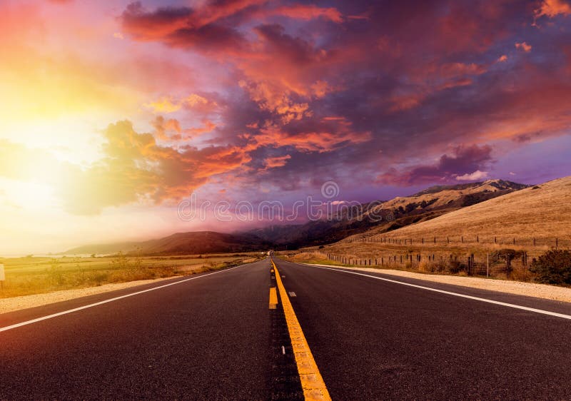 Empty Asphalt Road at Sunset Stock Image - Image of dramatic, nature ...