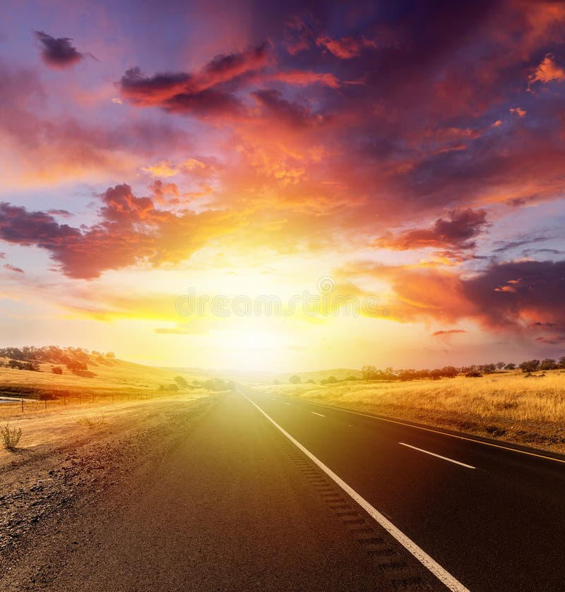 Empty Asphalt Road at Sunset Stock Photo - Image of sunrise, horizontal ...