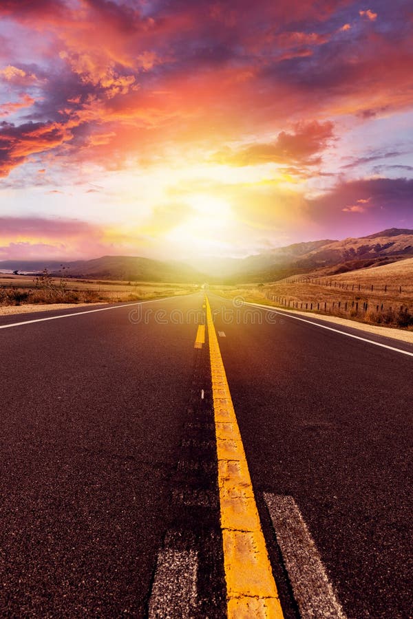 Empty Asphalt Road at Sunset Stock Image - Image of dramatic, nature ...
