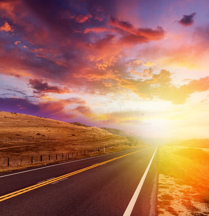 Empty Asphalt Road at Sunset Stock Image - Image of dramatic, nature ...