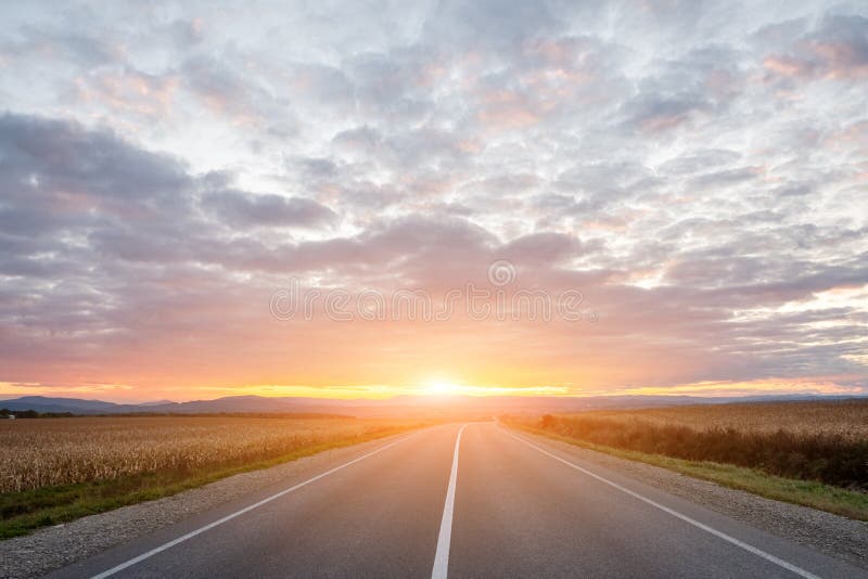 Empty Asphalt Road in Sunset Time with Magic Sky Stock Photo - Image of ...