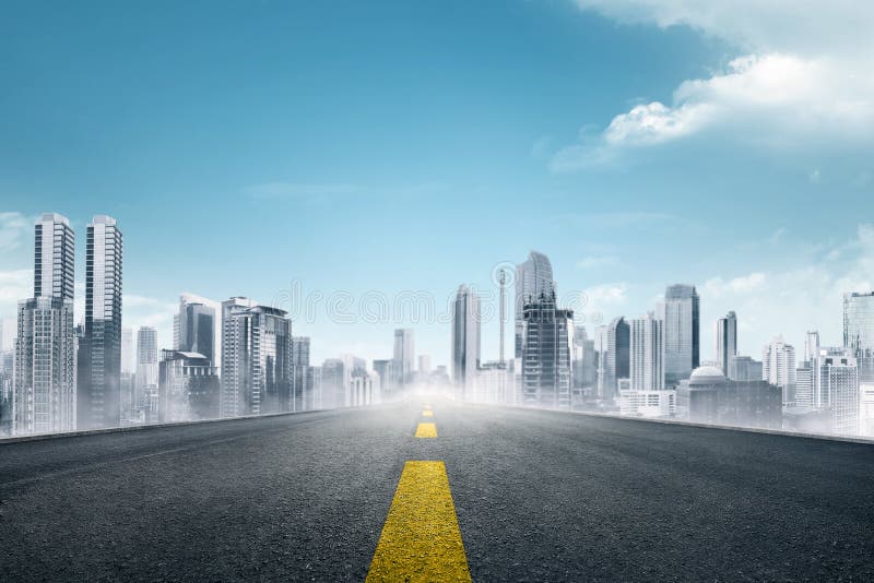 Empty Asphalt Road Towards Modern City Stock Image - Image of skyline ...