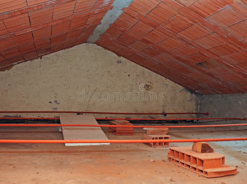 Attic of the House with Sloping Roof Stock Photo - Image of attic ...
