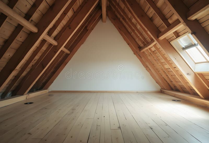 Empty Attic Interior with Wooden Structure Stock Image - Image of ...