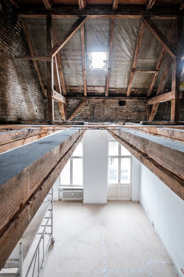 Empty Attic / Loft during Dry Rot Renovation, Old Roof Editorial Photo ...