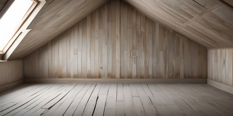 Empty Attic Room with Wooden Walls and Floor Under Skylight Stock ...