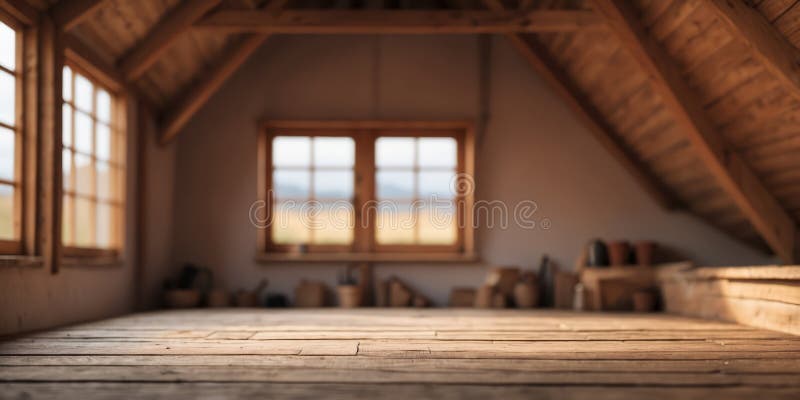 Empty Attic Space with Wood Beams and a Window. Stock Photo - Image of ...