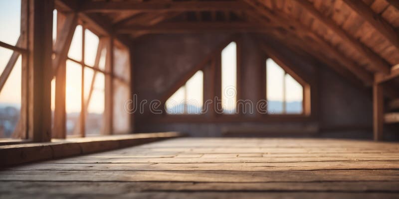 Empty Attic Space with Wood Beams and a Window. Stock Photo - Image of ...